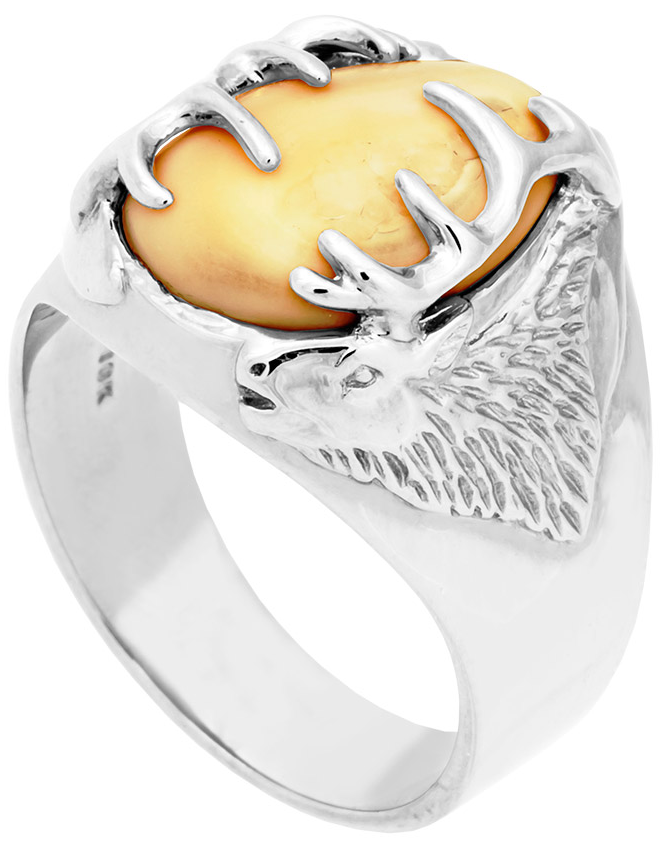 Frontier Collection Men's Sterling Silver Double Elk Ivory Ring | Bass ...